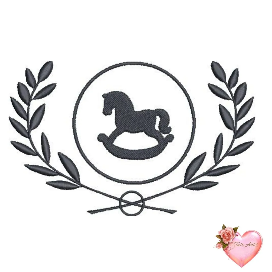 Matriz de bordado cavalinho de pau e ramos de loro - SHOP BAZAR & CIA